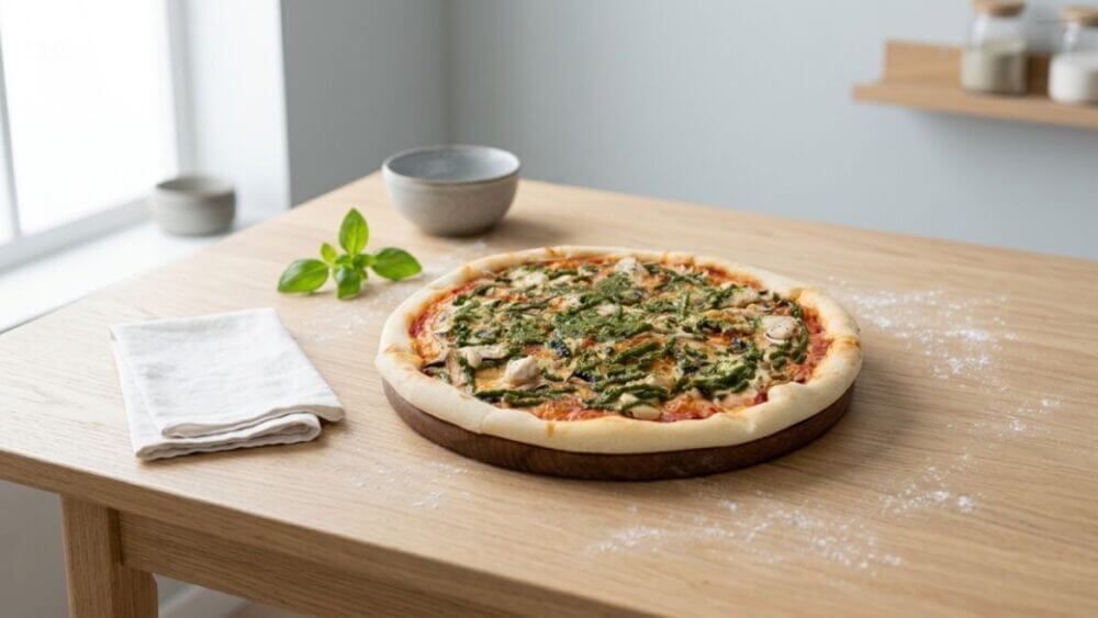 Kylling pesto pizza i airfryer – sprød bund på 10 min